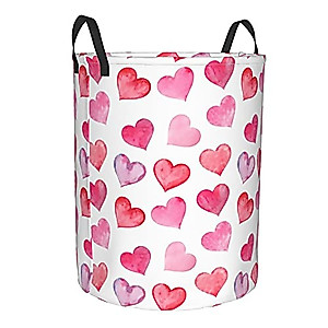 Laundry Basket,Pink Watercolor Painted Hearts,Collapsible Laundry Baskets,Clothes Hampers For Laundry,Laundry Bin Waterproof Lining-Medium