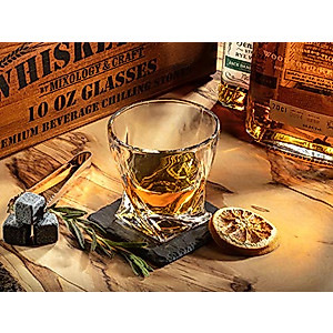 Mixology & Craft Two Crystal Whiskey Glasses for Old Fashioned Cocktails and Bourbon Drinks