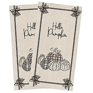 Kitchen Towels Dish Towel Set of 2,Autumn Thanksgiving Sketch Pumpkin Absorbent Hand Towels Cleaning Dishcloth Tea Towels,Fall Farm Harvest Retro Linen Reusable Drying Dish Cloths