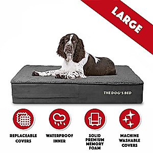 The Dog’s Bed Orthopedic Memory Foam Dog Bed, Large Grey Plush 40x25, Pain Relief for Arthritis, Hip & Elbow Dysplasia, Post Surgery, Lameness, Supportive, Calming, Waterproof Washable Cover