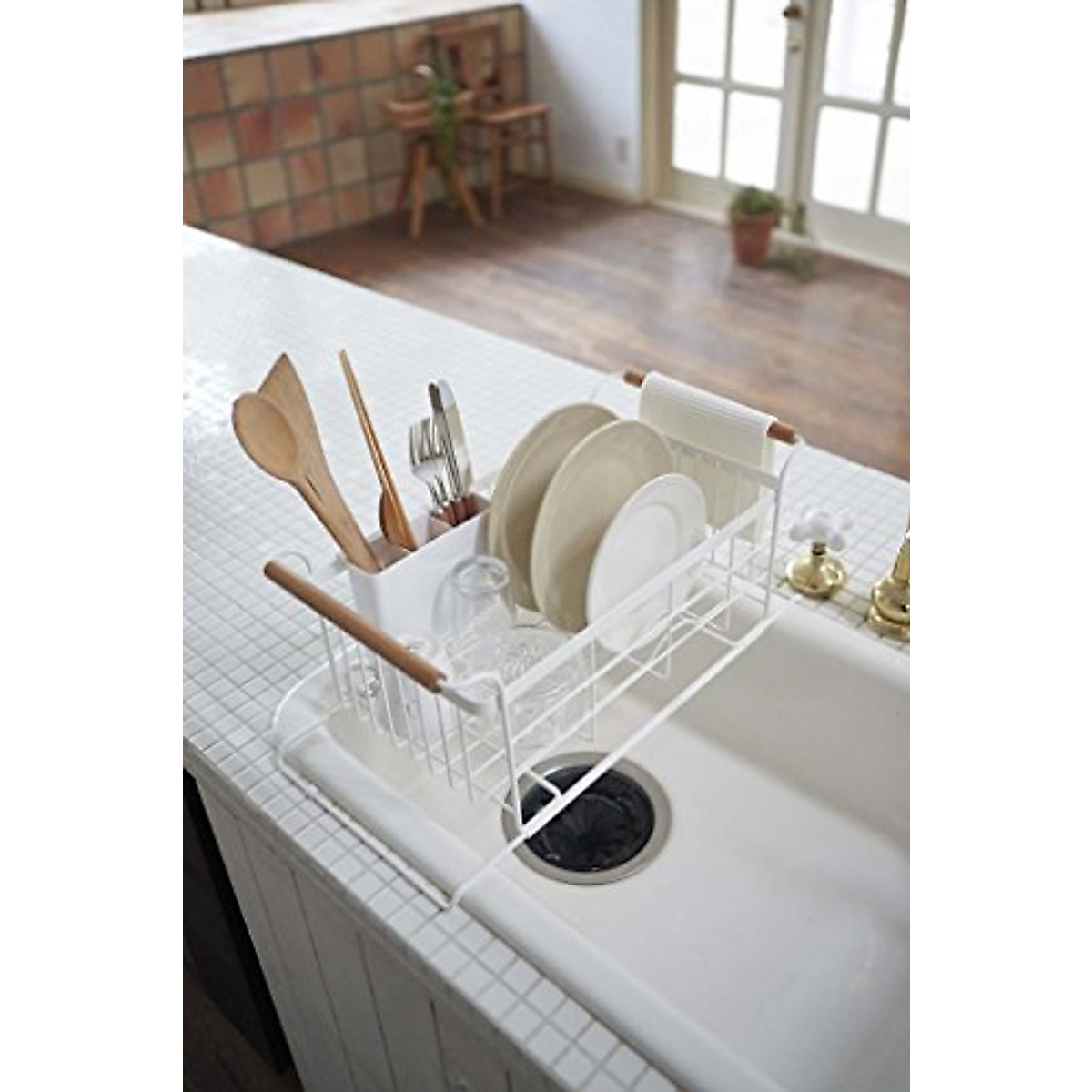 YAMAZAKI home 3108 Sink Dish Drainer Rack-Expandable Kitchen Drying Organizer Holder, One Size, White