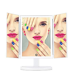 KXA Foldable Makeup Mirror, Vanity Mirror Dimmable LED Lights with Wide-Angle Touch Screen and Countertop Adjustable 360 Degree Bracket