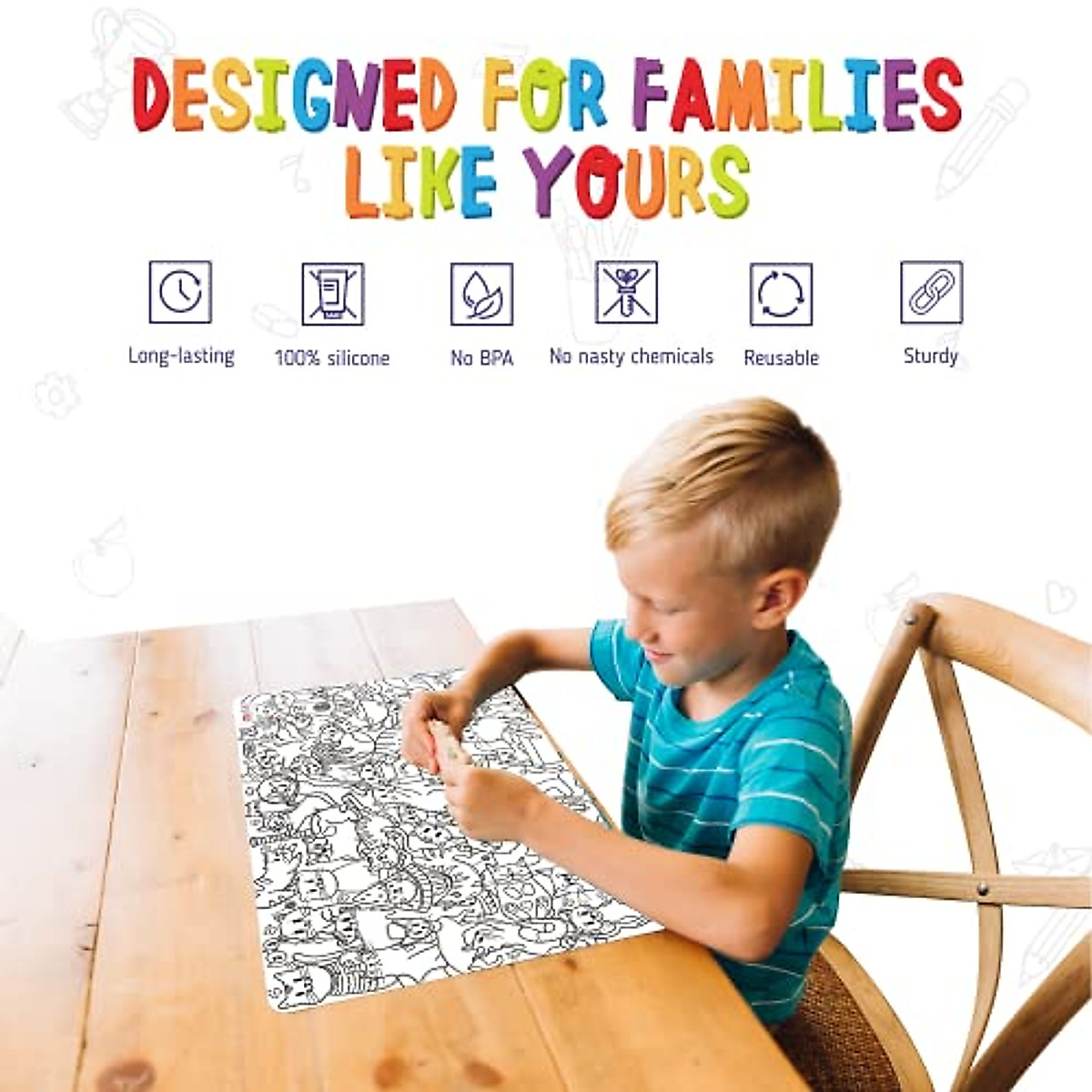 merka Plastic Placemats Set of 6 Wipeable Kids Placemat Kids Table Silicone Placemat Cats and Dogs Set of 4 Mats with 7 Dry Erase Markers for Ages 2 and Up
