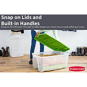 Rubbermaid 28 Gallon/112 Quart Jumbo Clear Tote, Pack of 2, Stackable, Large Capacity, Clear Bins/Bright Green Lids, Home, Garage, and Office Storage Organizer, Durable Snap-Tight Lids