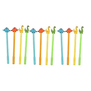 Chris.W 12 Pcs Cute Cartoon Dinosaur Rollerball Gel Pens Set, 0.5mm Fine Point Writing Pens for Boys Students, Black Ink, Dino Themed Party Favors