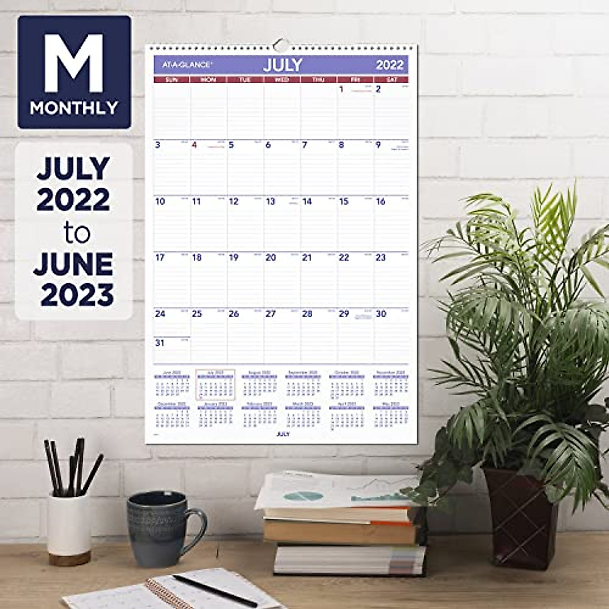 AT-A-GLANCE 2022-2023 Wall Calendar, Monthly Academic, 15-1/2" x 22-3/4", Large, Student (AY328) - July 2022-June 2023