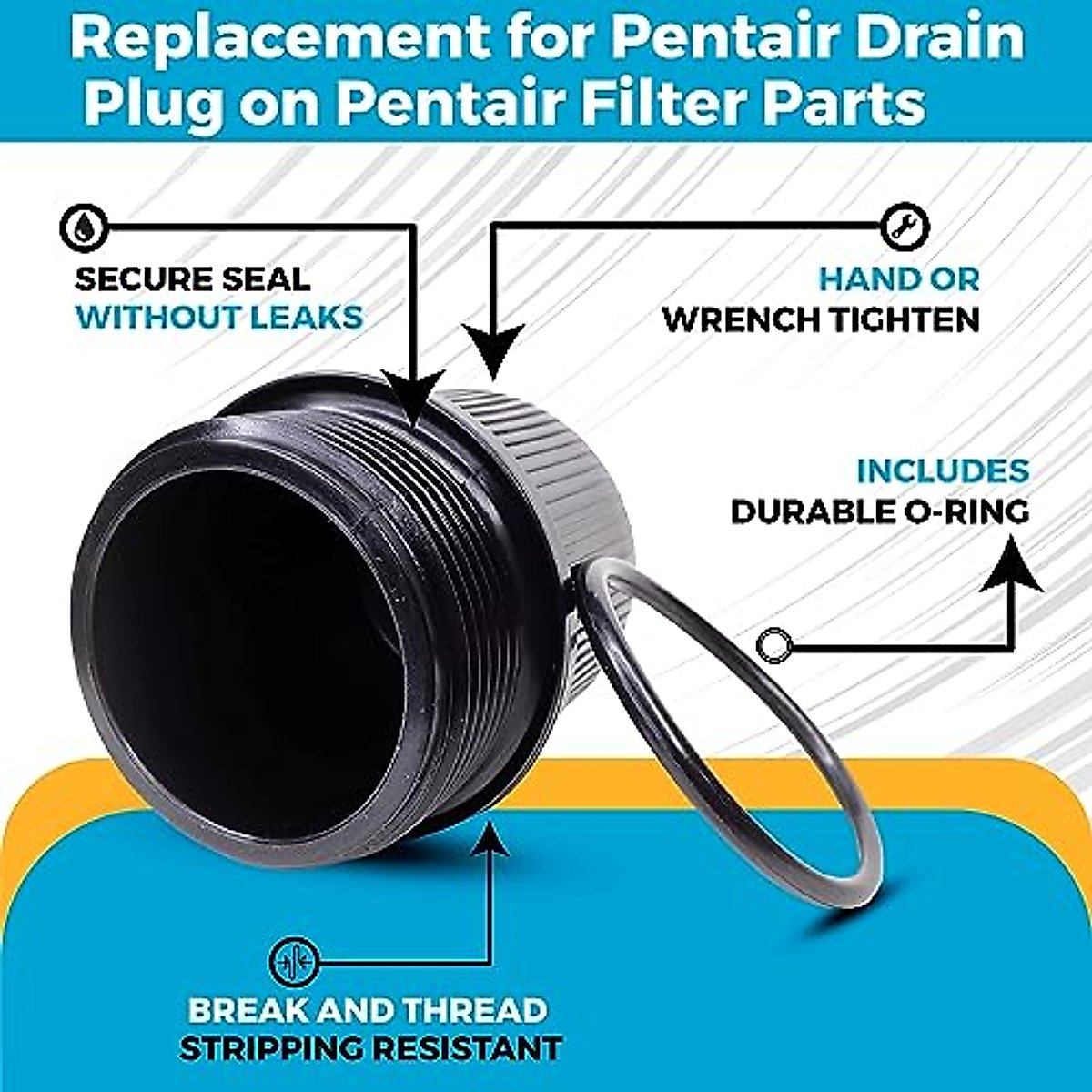 Swimables Filter Drain Plug Compatible with Pentair FNS Plus, Clean and Clear Plus and Quad DE Filters 190030 | Compatible with Pentair Drain Plug on Pentair Filter Parts | Oring Included