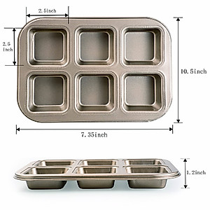 Yomvzake Brownie Pan, Mini Square Muffin Pan Nonstick 6-Cavity Small Cupcake Pan Individual Brownie Mold for Baking Brownie Muffin Cupcake Keto Fat Bombs, Great for Halloween, Christmas