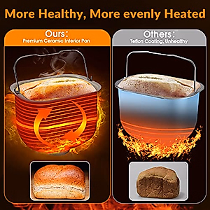 KBS Large 17-in-1 Bread Machine, 2LB All Stainless Steel Bread Maker with Auto Fruit Nut Dispenser, Nonstick Ceramic Pan, Full Touch Panel Tempered Glass, Reserve& Keep Warm Set, Oven Mitt and Recipes