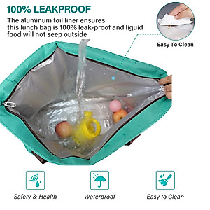 FOROUT Jumbo Insulated Cooler Bag，Insulated Grocery Bags With Zippered Top Transport Cold Or Hot Food Apply To Delivery Bag, Travel Picnic Cooler With One Wallet 21 X 8 X 17 Inch Lake Green