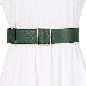 Allegra K PU Leather Belts for Women Metal Pin Buckle 2 inches Wide Belt for Dress Pants Fit waist 77-95cm/30-37 Green