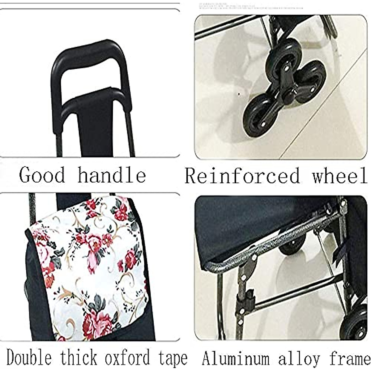 Shopping Trolley on Wheels Multi Function Shopping Cart Trolley On Wheels with Seat Fold Down Seat Lightweight Stair Climbing Cart with Removable Waterproof Oxford Cloth Bag Storage Hand Trucks,Sho
