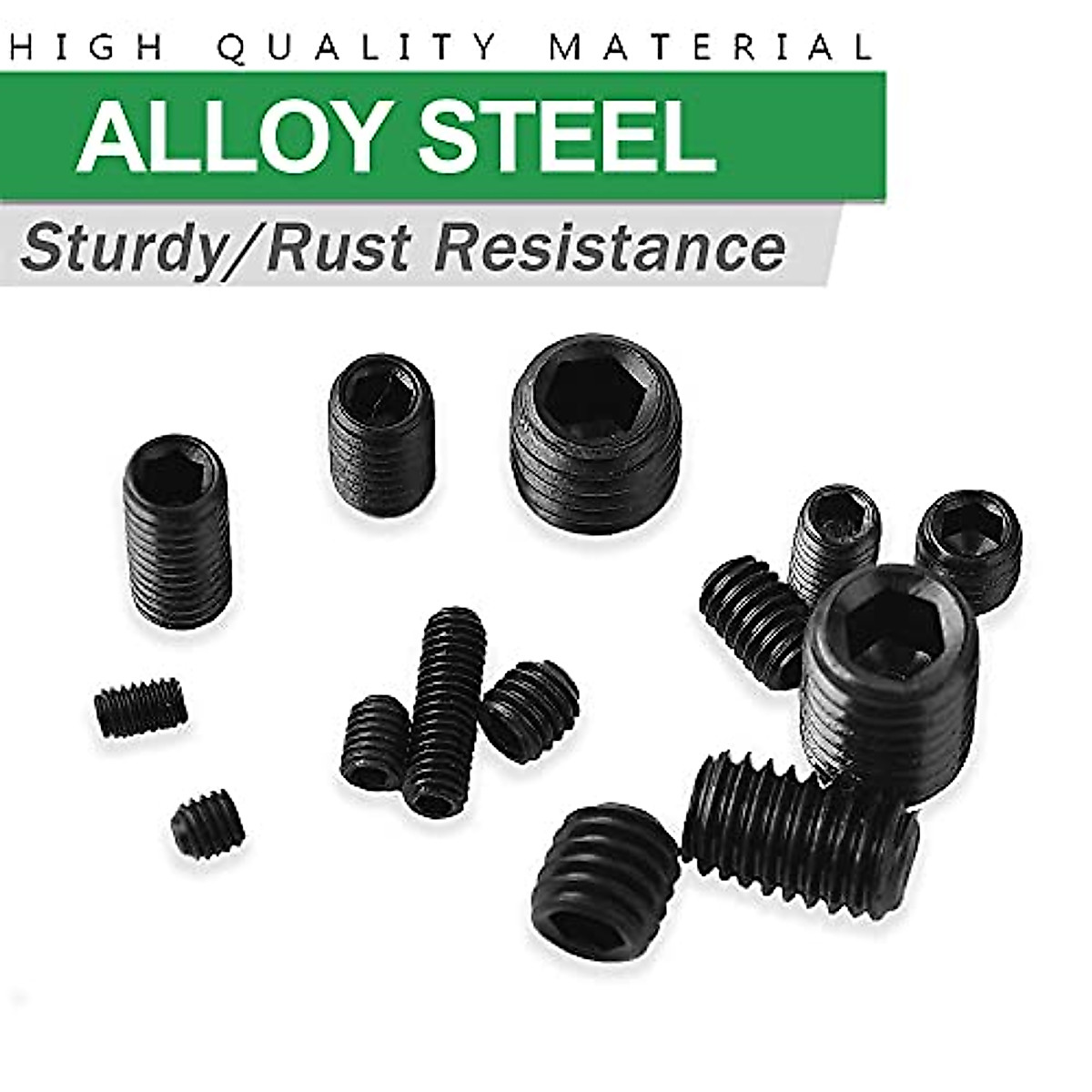 FOLIV Set Screws - 300Pcs Hex Allen Head Socket Set Screw Assortment Kit - M2.5/M3/M4/M5/M6/M8 Grub Screw with Internal Hex Drive (Black)