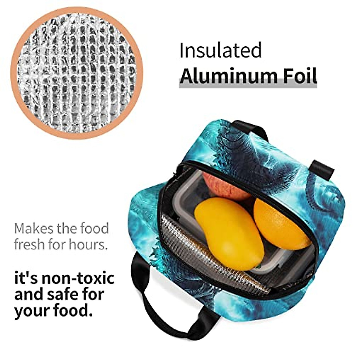 OKJLDH Blue Reusable Lunch Bag Durable Insulated Lunch Box Bag Portable Thermal Bag for Men Office Work Outdoor Travel, 8.5×5×8 inch