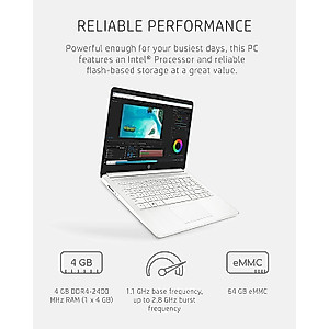 HP Stream 14inch HD Touchscreen Display, Intel Celeron N4020 Dual-Core, 4GB DDR4 Memory,192GB Storage(64GB eMMC+128GB Card),Bluetooth,1-Year Microsoft 365,Win10,Snow White,TGCD Bundle