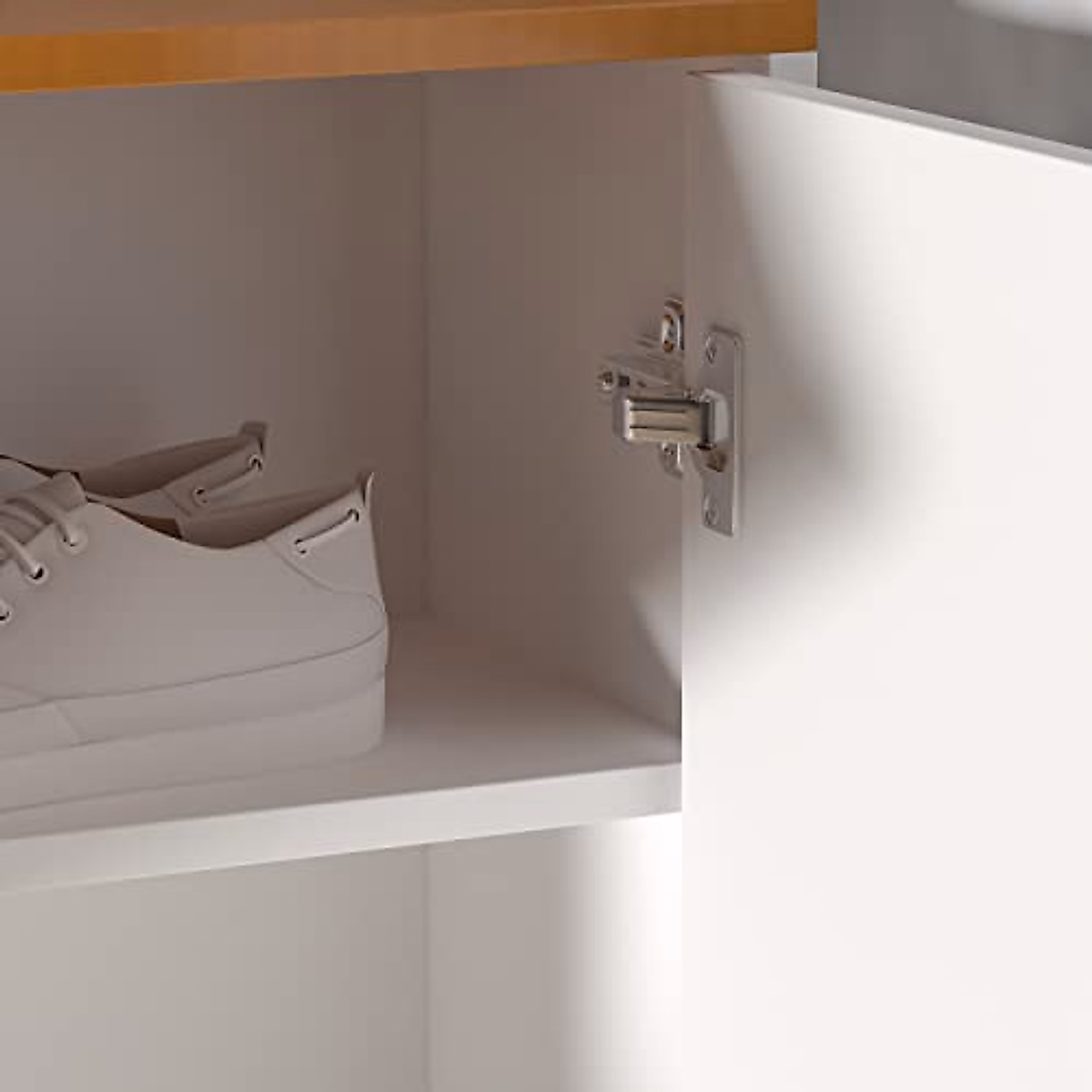 AIEGLE Shoe Cabinet with 3 Flip Drawers & Locker, Floor Shoe Storage Organizer Wood Shoe Rack for Entryway Halloway Living Room, White (3 Flip Drawers & Locker)