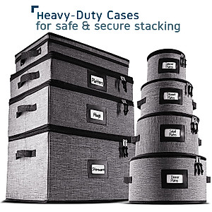 Fine China Storage Containers Hard Shell – 5 Piece Dish Storage Containers, Quilted and Stackable Mug Storage and Plate Storage Containers, Dish Organizer with Dividers for Moving and Seasonal Storage