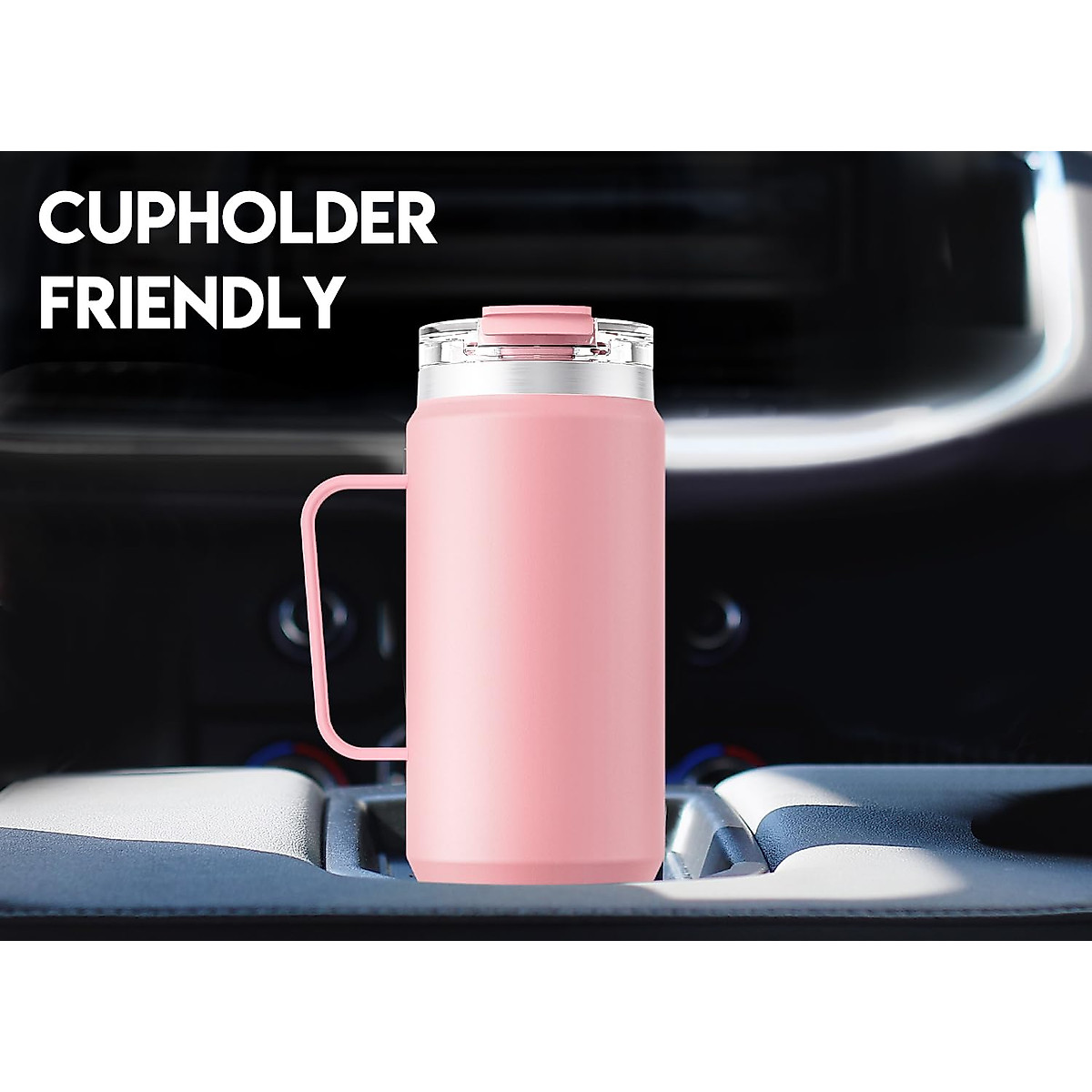 Meoky 40oz Tumbler with Handle, Stainless Steel Travel Mug with 2-in-1 Straw and Sip Lid, Vacuum Insulated Coffee Mug, 100% Leak Proof, Keeps Cold for 34 Hours or Hot for 10 Hours (Blush)