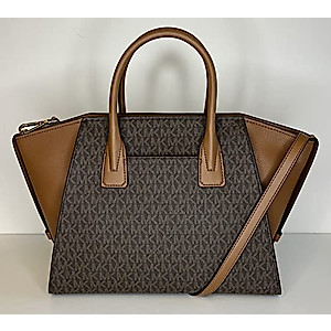 Michael Kors MICHAEL Michael Kors Avril Large Top-Zip Satchel bundled with Trifold Wallet Purse Hook (Signature MK Brown)