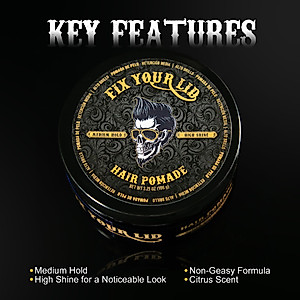 Fix Your Lid Hair Pomade for Men - Water Based Pomade with Medium Hold and High Shine - Match all Mens Hair Types & Styles - Easy To Wash Out - 3.75 Oz