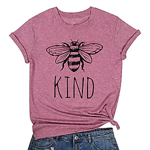 Bee Kind T Shirts Women Funny Inspirational Teacher Fall Tees Tops Cute Graphic Blessed Shirt Blouse (M, Pink)