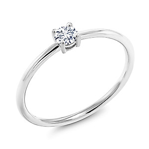 Gem Stone King 10K White Gold 3.5MM Round Gemstone Birthstone Solitaire Engagement Ring | Wedding Anniversary Promise Ring For Women | Available In Size 5, 6, 7, 8, 9