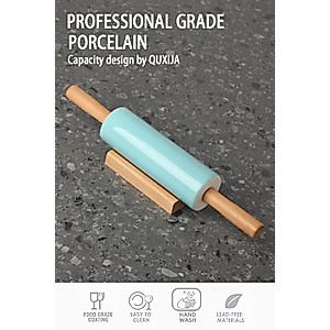 Ceramic Rolling Pin,16 inch with Wooden Handle and Stand, Rolling Pin for Baking Pastry, Pizza, Dough, Cookie, Pie Crust, Pasta, Bakery, Non-Stick Surface, Easy to Clean (Turquoise)