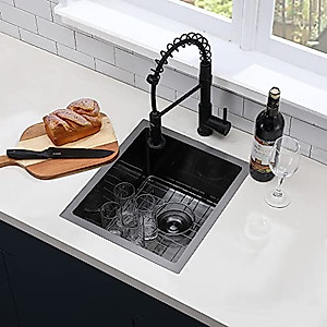 VCCUCINE Black Bar Sink, 15x17 Inch Small Bar Sink,Undermount Wet Bar Sink Small Rv Sink, T-304 Stainless Steel Kitchen Sink with Sink Protector and Drain Assembly…