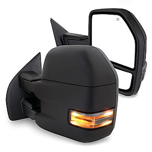 AKKON - For 2015-2018 Ford F150 [8 Pin Plug] Pair of Power + Heated + Turn Signal Black Texture Towing Side Mirrors