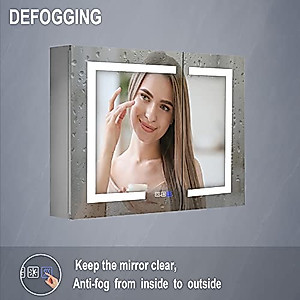 GroGro LED Bathroom Medicine Cabinet with Mirror,30" W x 26" H Lighted Medicine Cabinet,Surface or Recessed Mount,3-Layer Storage Shelves,Medicine Cabinets Can Defog,Dimming,Outlets & USBs