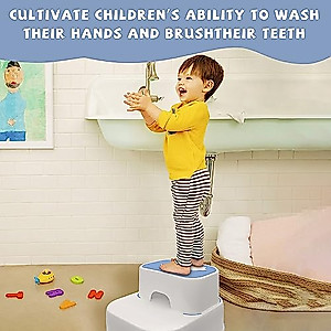 TinaJOJO 2 Step Stool for Kids, Toddler Step Stool for Toilet Potty Training, Double up Step Stool for Bathroom, Anti-Slip Sturdy Kitchen Helper Stool (Blue)