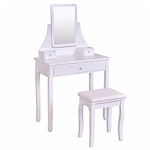 SDGH White Makeup Dresser Dresser Desk Chair Set with Square and 3 Drawer Dresser Dresser
