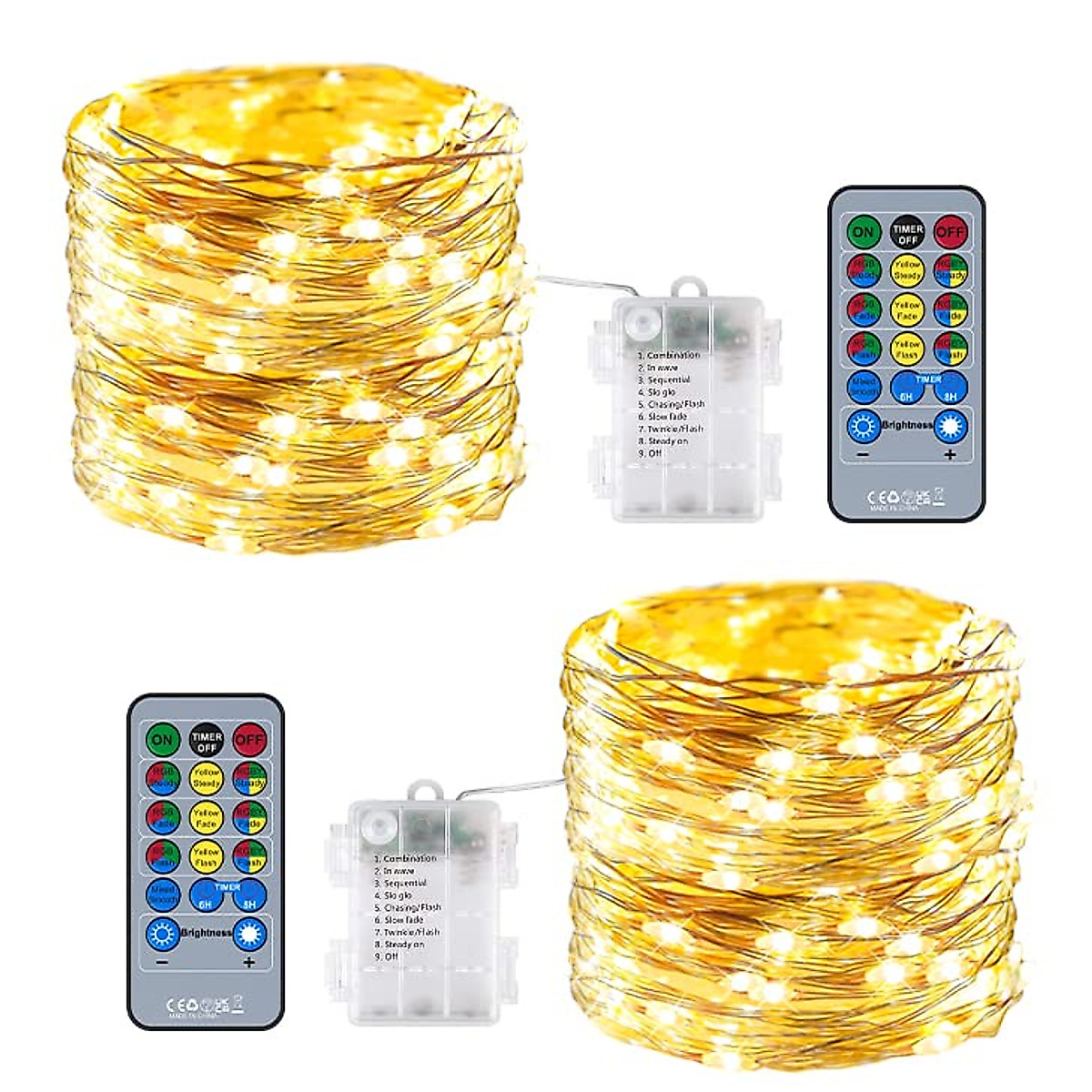 2 Pack Fairy Lights Battery Operated 39Ft 120 LED Twinkle String Lights with 8 Modes Remote Timer Waterproof Warm White Copper Wire Lights for Bedroom Patio Party Wedding Chirstmas Decor