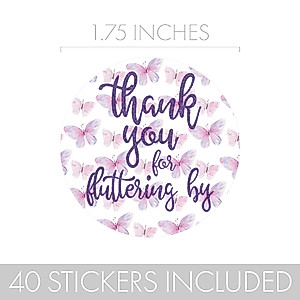 Butterfly Birthday Party Thank You Stickers, Candy Stickers, Envelope Seals - 40 Count