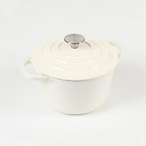 HAWOK Enameled Cast Iron Dutch Oven with Lid, 1.5 Quart Deep Round Dutch Oven with Dual Handles, Oyster White