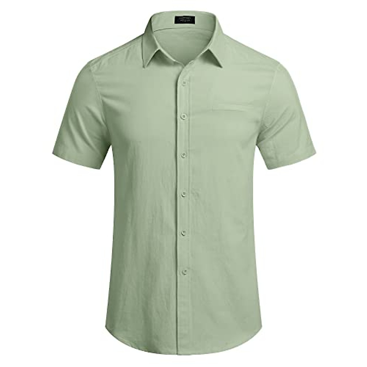 COOFANDY Mens Casual Short Sleeve Button Shirts Regular Fit Linen Shirt Lightweight Summer Tropical Shirts for Men Green