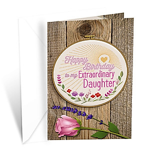 Prime Greetings Happy Birthday Card For Daughter, Made in America, Eco-Friendly, Thick Card Stock with Premium Envelope 5in x 7.75in, Packaged in Protective Mailer