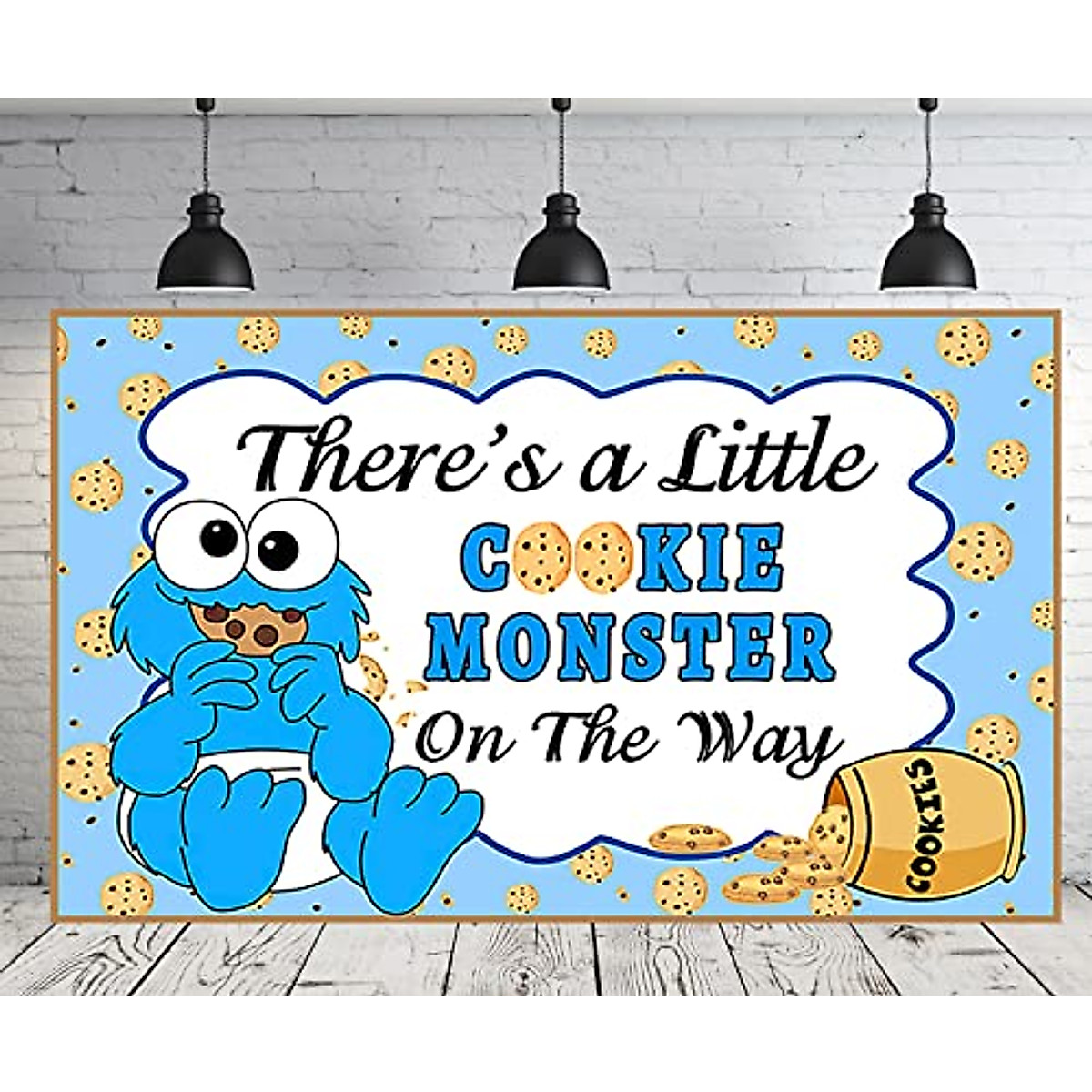 Baby Cookie Monster Backdrop for Gender Reveal Party Supplies 5x3ft There's a Little Cookie on The Way Banner for Street Baby Shower Party Decorations