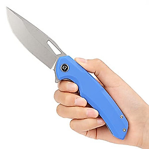 GVDV 9Cr18Mov Stainless Steel Pocket Knife with Ball Bearing Flipper, 3.6”Blade Folding Knife with G10 Handle, EDC Pocket Knives for Hunting Camping Fishing, Gifts for Men Women, Large (Blue)