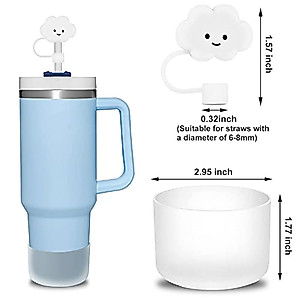 2 Pcs Silicone Boot with 2 Pcs Straw Cover Cap for Stanley Tumbler, Dust-Proof Straw Topper for 6-8mm Straws, Food Grade Silicone Boot Fits for Hydro Flask 12oz-24oz (Clear)