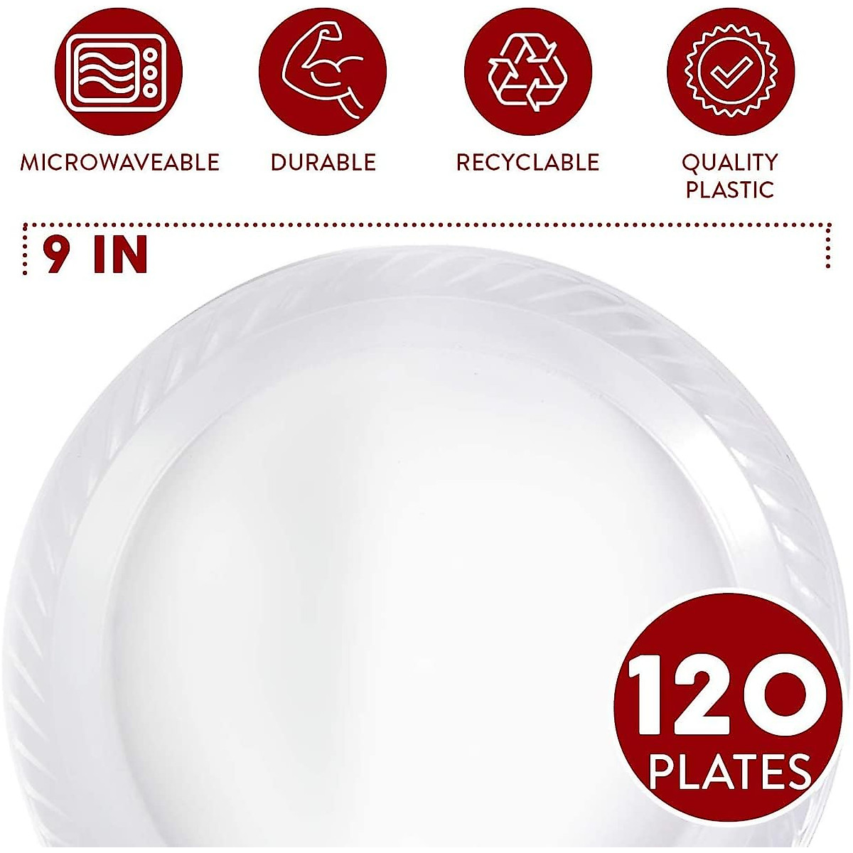 9 Inch Disposable Clear Plastic Plates In Bulk By Framo for Party and Dinner,And For Any Occasion, Microwaveable, BBQ, Travel, and Events (9 Inch 120 pack)