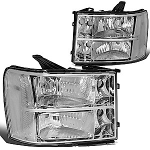 DNA MOTORING HL-OH-GMCSIE07-CH-CL1 Pair of Chrome Housing Headlights Compatible with 07-13 GMC Sierra 1500/07-14 Sierra 2500 HD 3500 HD