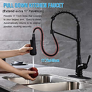 Single Level Kitchen Sink Faucet with Pull Down Sprayer, Single Handle Pull Out Kitchen Faucet, Matte Black