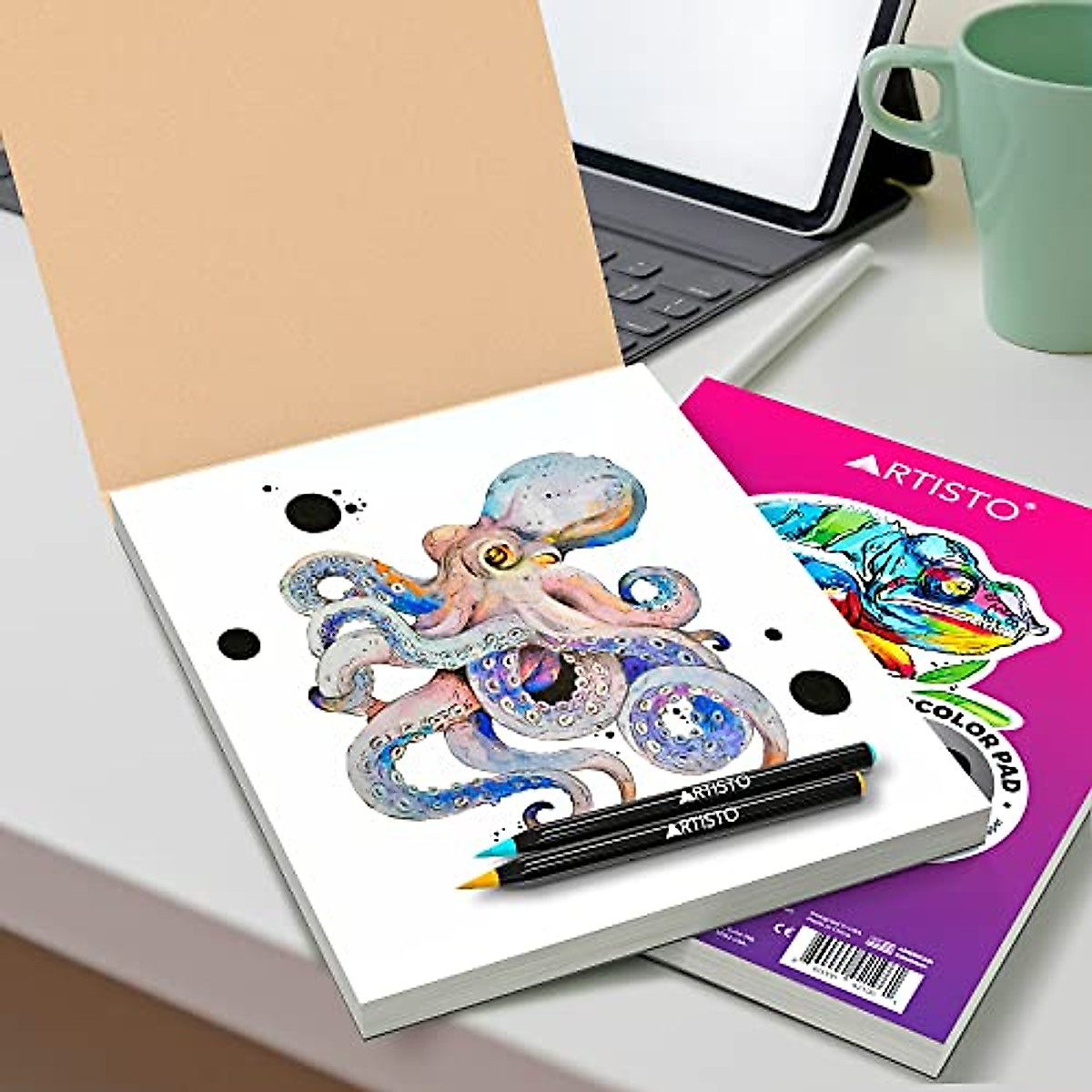 Artisto Watercolor Pads 9x12”, Pack of 2 (60 Sheets), Glue Bound, Acid-Free Paper, 140lb (300gsm), Perfect for Most Wet & Dry Media, Ideal for Beginners, Artists & Professionals