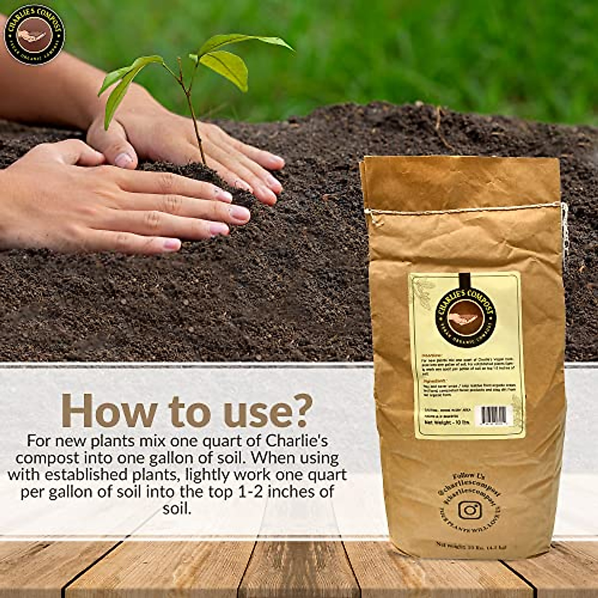 Charlie's Vegan Compost - Concentrated Organic Gardening Vegan Cruelty Free Plant Soil Amendment Dirt Booster - Indoor or Outdoor Garden Farming, Increase Yield in Vegetables, Plants - 10 Lb