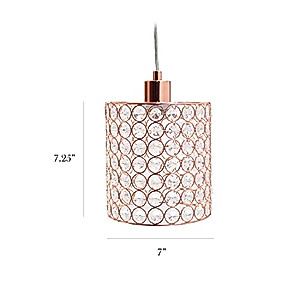 Elegant Designs PT1001-RGD 1 Light Elipse Crystal Cylinder Pendant, Rose Gold