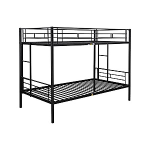 Tensun Twin Over Twin Metal Bunk Bed Frame with Safety Guard Rail and Ladder, Space-Saving, No Box Spring Needed, Noise Free (Black)