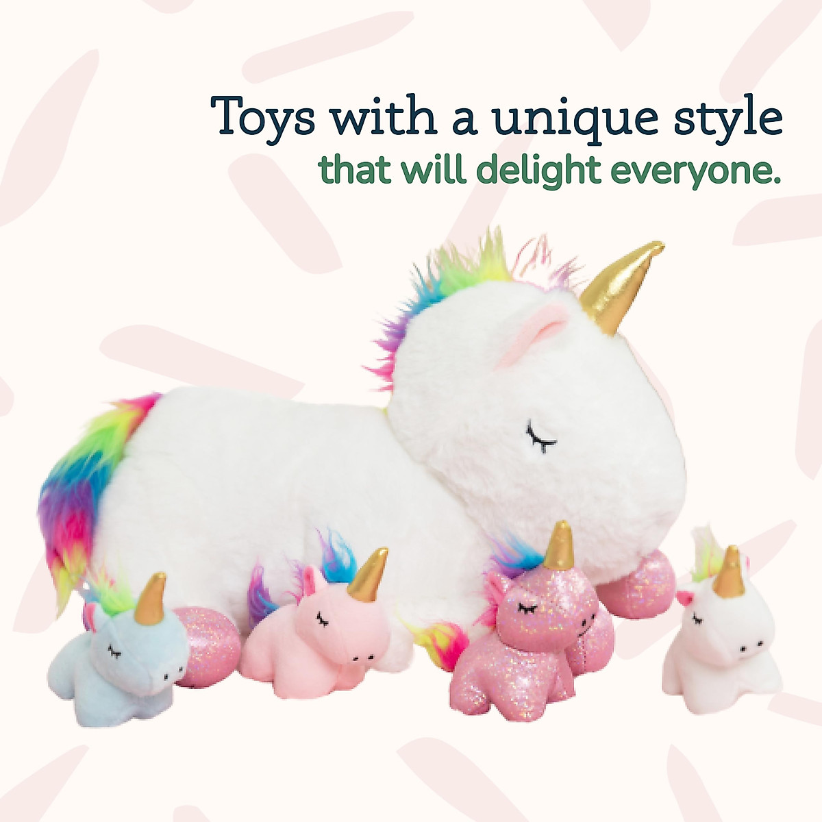 PixieCrush Unicorn Stuffed Animals with Babies Inside - 5-Piece Set of Mommy and Baby Unicorn Plush for Imaginative Play - Soft Cuddly Companion for Kids - Stuffed Animals for Girls Ages 3 to 8 Years