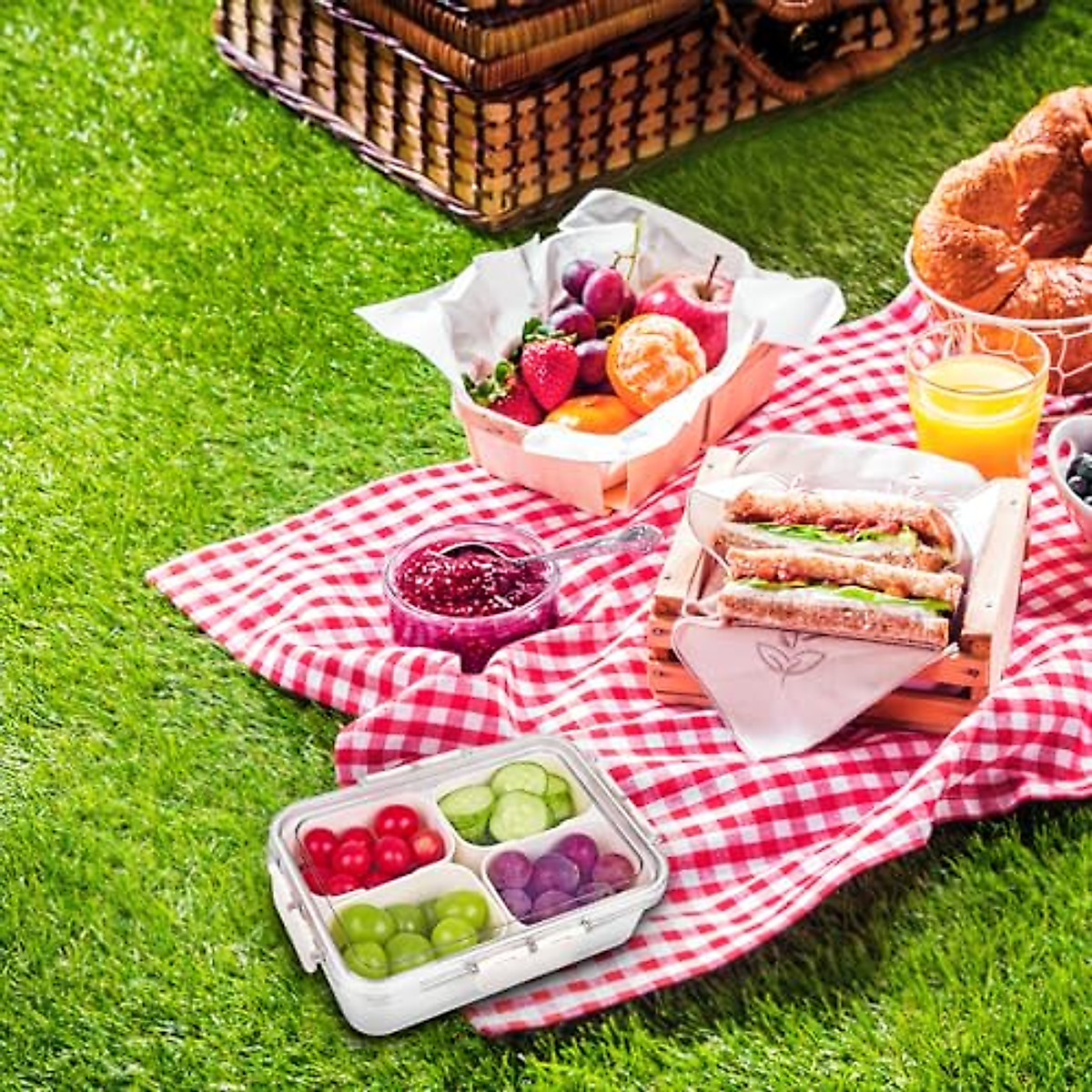 Divided Serving Tray with Lid, 4 Compartments Snackle Box Container, Small Snack Organizer for Adults/Kids, Portable Candy/Fruits/Veggie/Snacks/Nuts Platters for Party, Entertaining, Travel & Picnic