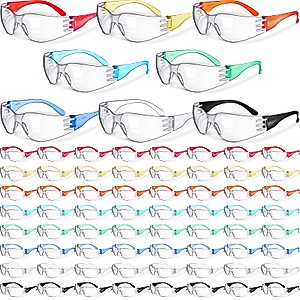 Yunsailing 64 Pairs Clear Safety Glasses for Man Woman Protective Glasses with Anti Fog Lens Scratch Impact Resistant Adult Color Temple Wrap Eye Protection Lab Shooting Construction
